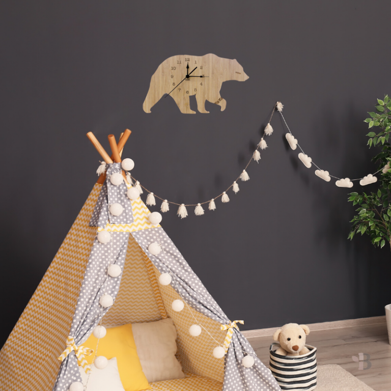 Bamboo Wall Clock - Bear | Afterpay | Bamboo Baby & Kids
