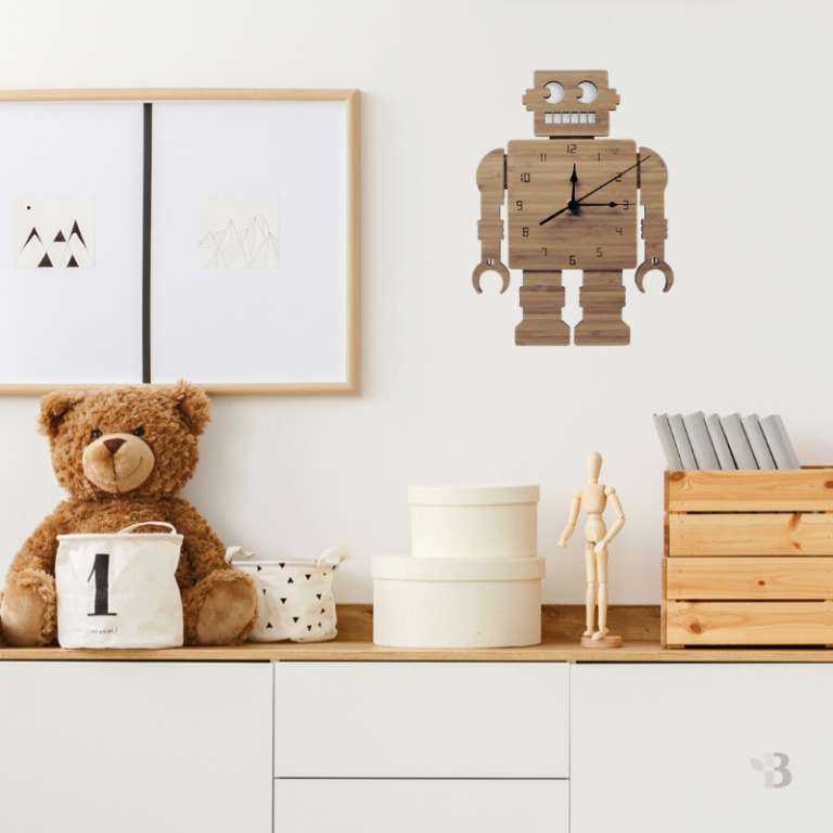 Bamboo Wall Clock - Robot | Afterpay | Bamboo Baby & Kids