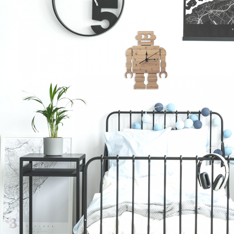 Bamboo Wall Clock - Robot | Afterpay | Bamboo Baby & Kids