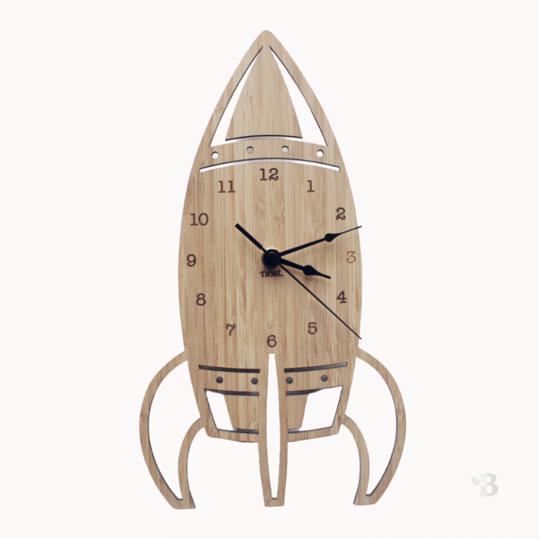 Bamboo Wall Clock - Rocket | Afterpay | Bamboo Baby & Kids