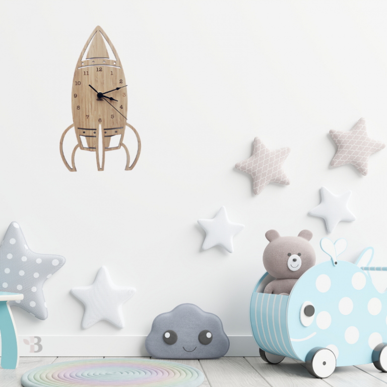 Bamboo Wall Clock - Rocket | Afterpay | Bamboo Baby & Kids